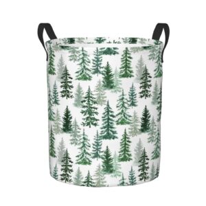 delerain pine and spruce trees laundry basket, waterproof laundry hamper with handles, collapsible toy bins dirty clothes round storage basket for home bathroom office nursery, 19.6x15.7(m)