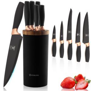 chefhoablorn knife block set universal round knife holder removable knife holder easy to clean space saving with 5 knives kitchen knife holder.