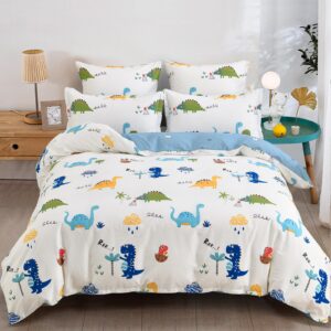 kids duvet cover set twin, cotton dinosaur kids bedding set for boys girls, soft breathable comforter cover set (1 duvet cover+1 pillowcase)