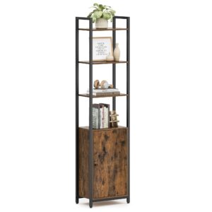 vasagle 6-tier bookshelf, tall bookcase with door, steel frame, adjustable shelves, 9.4 x 15.7 x 62.8 inches, living room bedroom, rustic brown and ink black ulls132k01