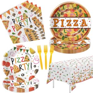 yjrjsc pizza birthday party supplies, pizza party decorations dinnerware, paper dinner plate, dessert plate, cup, napkin, disposable fork, pizza theme baby shower table decorations tableware, serve 24