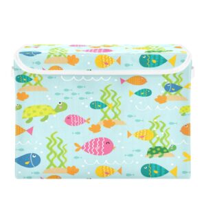 yettasbin ocean animals storage basket with lid and handles, large collapsible fabric storage bins durable storage organizer for shelves, closet, bedroom, school, office, home decor