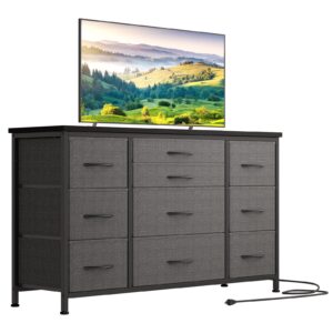 gaomon wide dresser with 10 large drawers for 55'' long tv stand with power outlet entertainment center, storage fabric drawer unit for bedroom, living room, closet, entryway, sturdy metal frame