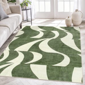 lahome abstract 5x7 rug,low-pile soft green rugs for living room,retro swirl indoor floor carpet washable for dining room office bedroom entryway non-slip (5x7ft,sage green)