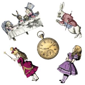 alice in wonderland decor tea party decorations cardboard cutouts 5pcs double sided laminated (fivewithclock)