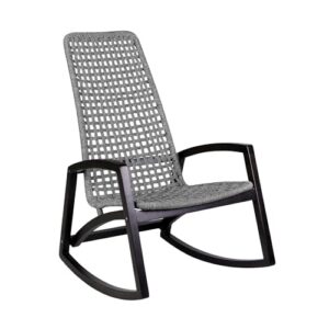 homestock art deco dreams outdoor patio rocking chair in dark eucalyptus wood and grey rope