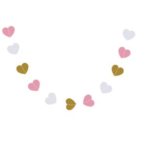 glitter gold pink heart garland paper heart streamers - 6.5 feet hanging heart banner photographic backdrop for valentines day bridal shower wedding engagement birthday party decoration