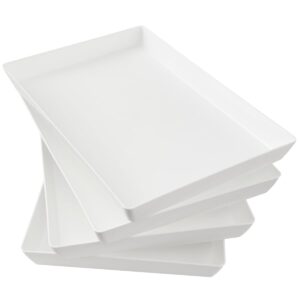 us acrylic white plastic serving trays (set of 4) 15” x 10” | large unbreakable reusable rectangular party platters | serve appetizers, fruit, veggies, & desserts | bpa-free & made in usa