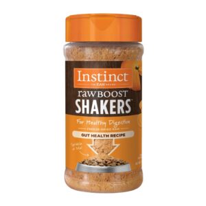 instinct raw boost shakers freeze-dried powder dog food topper - gut health, 5.5 oz. bottle