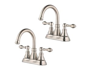 derengge 2 handle brushed nickel bathroom sink faucet 3 hole faucet with overflow pop up drain,360° swivel spout 4 inch centerset bathroom faucet without supply hoses,meets cupc nsf 61-9 ab1953,2 pack