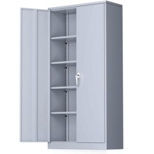 greenvelly metal storage cabinet, 72" locking tool steel garage cabinet with doors and adjustable shelves, utility metal filing cabinet with lock for home office, garage, school, kitchen dark gray