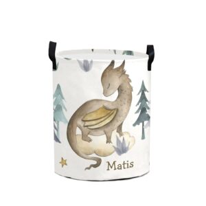 nzoohy watercolor dragon personalized laundry basket custom name collapsible waterproof laundry hamper clothes with handle for bedroom bathroom nursery decor