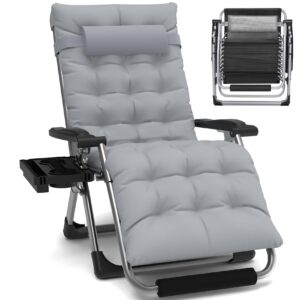 slendor oversized zero gravity chairs xl, padded anti gravity chair, 29in zero gravity lounge chair, folding reclining chair w/aluminum alloy lock, headrest, cup holder, support 440lbs, gray