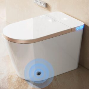 bonsam smart toilet with auto open/close lid, modern tankless toilet with bidet built in, one piece toilet with auto deodorization, foot sensor operation, remote control