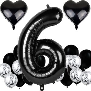 40 inch giant large black number 6 balloon,with foil heart balloons/latex balloons for birthdays, anniversaries, graduations, 6th birthday decorations for kids