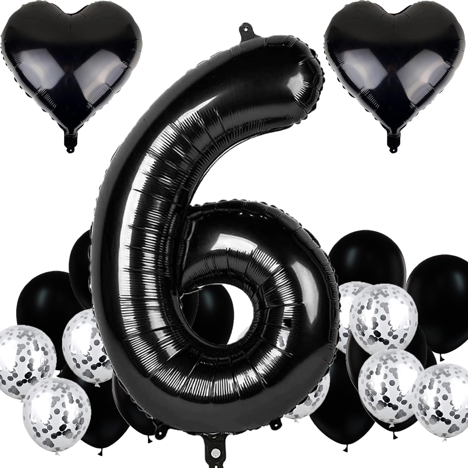 40 inch Giant Large Black Number 6 Balloon,with Foil Heart Balloons/Latex Balloons for Birthdays, Anniversaries, Graduations, 6th Birthday Decorations for Kids