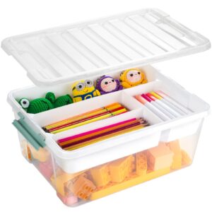 beygorm plastic storage box with removable tray caddy, clear art supply craft organizers and storage bin, playroom container organizer with lid for lego, bead, crayon, tool, sewing, playdoh, toy