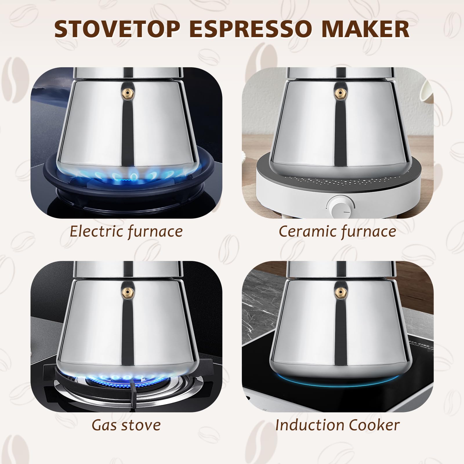 VONATES Stovetop Espresso Maker, 12 cup Moka Pot, Italian Coffee Maker Percolator, Stainless Steel Espresso Pots, 600ml/20oz(Espresso Cup=50ml) Coffee Pot Cafe Maker for Induction Cookers, Hobs