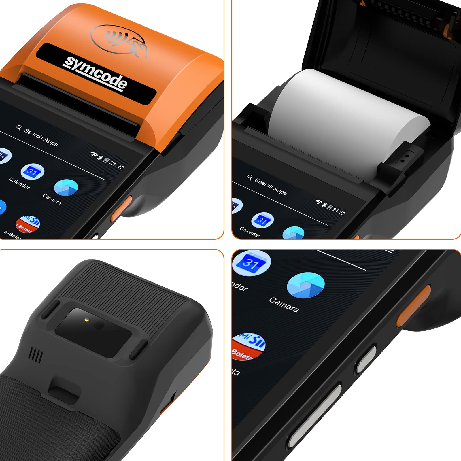 symcode Thermal POS Receipt Printer with Android 8.0 OS 5.9inch Touch Screen Terminal Handheld PDA Printer, Support Wi-Fi Bluetooth, Support Loyverse, Kyte, iReap, Built-in Google Play Orange