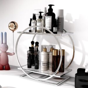 ygjt bathroom counter organizer, 2 tier perfume organizer for dresser, makeup organizer countertop for vanity, skincare organizer perfume holder tray cosmetic display rack, gifts for women(silver)