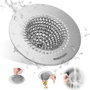 kitchen sink drain strainer, flippable mesh sink strainer, wokdada 304 stainless steel sink screen, easy clean large basket strainer, anti-clog garbage disposal cover fit for standard 4-1/3 inch drain