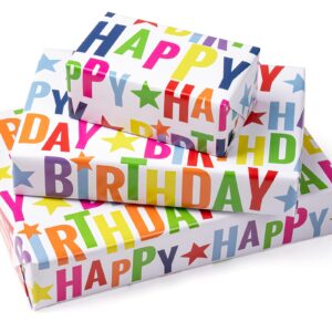 wrapaholic birthday wrapping paper sheet - 6 sheets colorful happy birthday design folded flat for birthday, baby shower, party, holiday - 19.7 inch x 27.5 inch per sheet