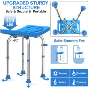 UGarden Heavy Duty Stainless Steel Shower Chair Seat, 400lbs Adjustable Height Shower Stool for Inside Shower, Blue Bath Seat Chair, Handicap Bathroom Stool, Shower Stools for Seniors, Adults,Disabled