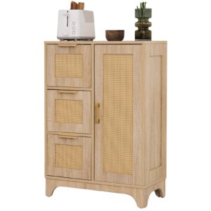 albad rattan sideboard cabinet with drawers and doors boho narrow buffet/storage cabinets with wood adjustable shelf farmhouse coffee bar cabinet for living/dining room, bathroom, kitchen