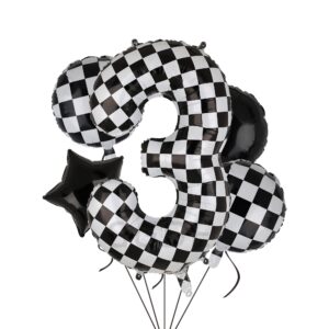 40 inch checkered number balloon 3 black and white race car birthday balloons baby hippie smile party shower boys 3rd birthday race car theme party decor supplies 5 pcs