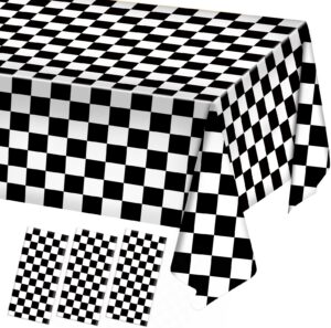 oigco 3 pack black and white checkered tablecloths race car theme party tablecloths for motor racing birthday party decorations racing party favours supplies, 54" x 108"