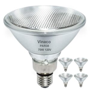 vinaco par38 flood light，4 pack par38 halogen flood light dimmable 70w 120v， high brightness 800lm, par38 bulb with e26 base,2800k warm white ideal for indoor/outdoor