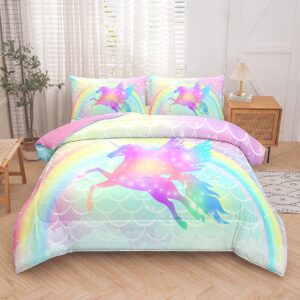 tailor shop unicorn comforter sets twin size,rainbow unicorn bedding sets for girls kids teens with 1 pillowcase…