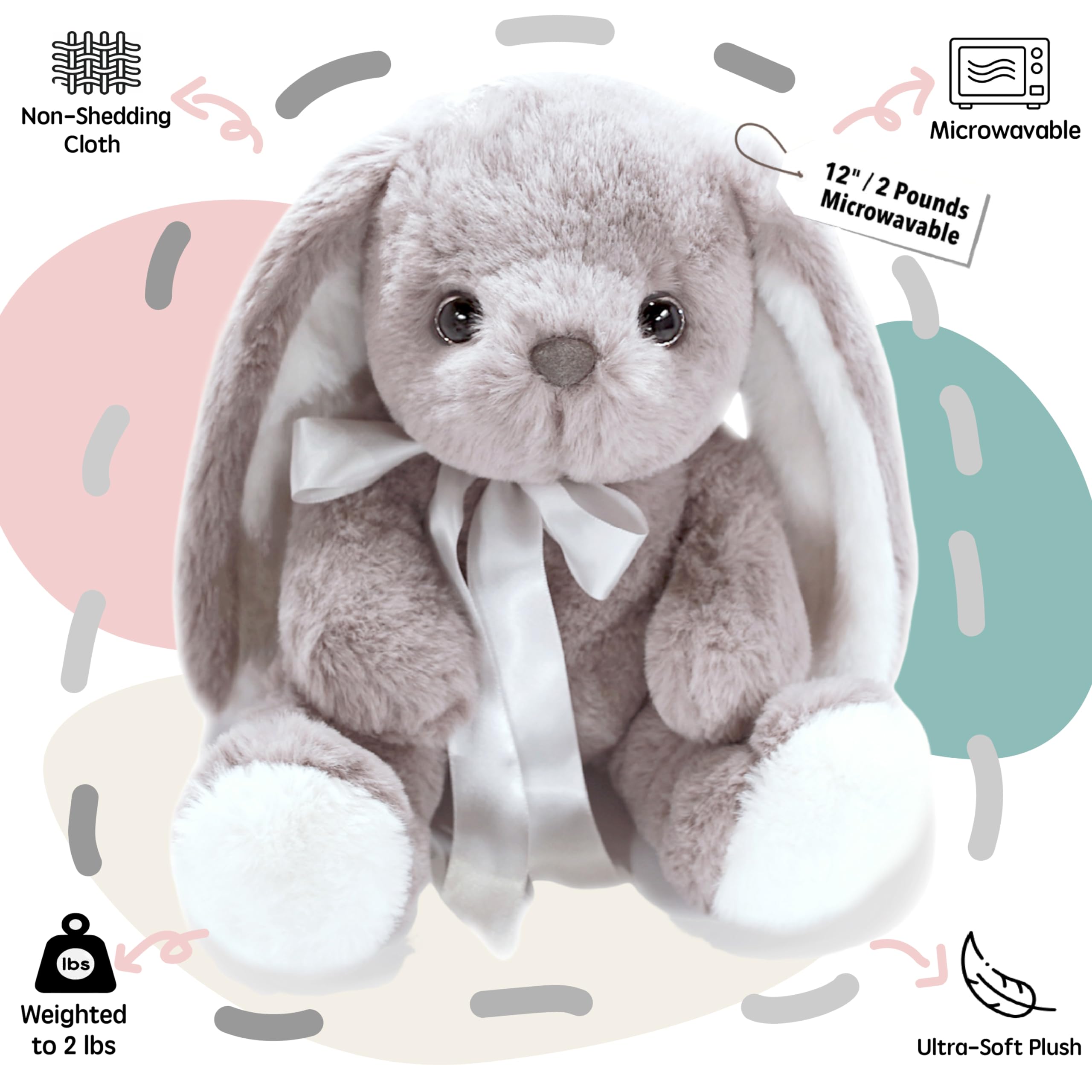 uoozii Warmable Bunny Stuffed Animal - Microwavable 12" | 2 Pounds Unscented Weighted Stuffed Animals Non-Shedding Bunny Plush Coolable & Heatable Warm Gifts for Kids & Adults