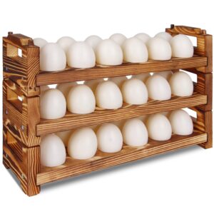 cvhomedeco. wooden egg holder fresh egg holders countertop firewood egg collecting rack for gathering fresh eggs, stackable with 36 eggs, home kitchen organizer, set of 3 pcs