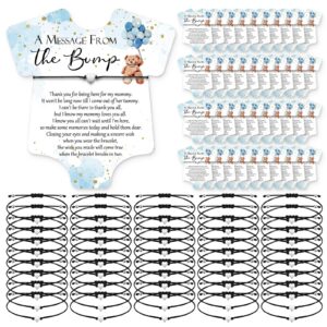 chuangdi 50 sets baby shower bracelets party favors for guests a message from the bump adjustable cute heart bracelets thank you card bracelets for gender reveal thank you gifts(blue)