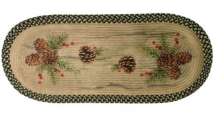 rivers edge products pine cone braided rug, 48 inch oval shaped indoor area rug, use for bedroom rug or kitchen rug, circle rug, round rug, oval rug, cabin decor, pine cone and berries