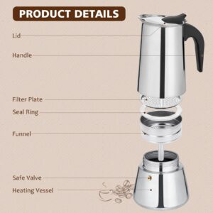 VONATES Stovetop Espresso Maker, 12 cup Moka Pot, Italian Coffee Maker Percolator, Stainless Steel Espresso Pots, 600ml/20oz(Espresso Cup=50ml) Coffee Pot Cafe Maker for Induction Cookers, Hobs