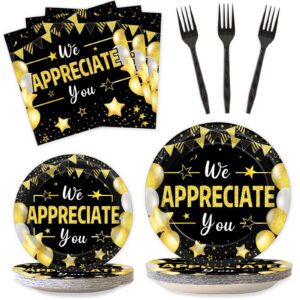 96pcs we appreciate you party plates and napkins for employee staff appreciation black gold party supplies work anniversary themed plate thank you tableware set for teacher 24 guests party decorations