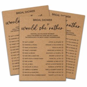 heznzxq rustic kraft wedding games, would she rather minimalist bridal shower games, engagement/bachelorette party decorations, 5" x 7" double-sided games cards(25 pack)-a03