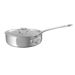 mauviel m'urban 4 tri-ply polished stainless steel saute pan with lid and cast stainless steel handle, 3.2-qt, made in france