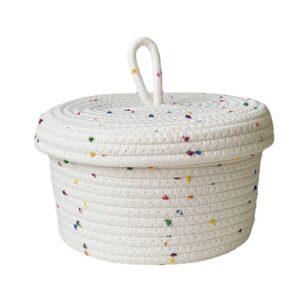 cotton rope storage basket with lid round basket small woven basket with lid decorative woven baskets for organizing for home storage, living room(22x14cm)