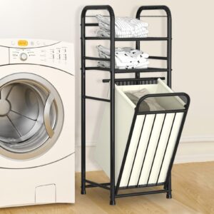 tilt out laundry hamper with 2 tier shelves,laundry basket with removable liner bag,clothes hamper with divided bag for laundry room, bathroom, bedroom,45 liter