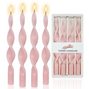 njaohoo candlestick spiral taper candle - 10 inch pink spiral twisted candles unscented swirl candlesticks for home décor wedding party dinner candles, set of 4