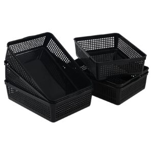 julyeen 6 pack shallow plastic storage baskets, classroom paper baskets, black