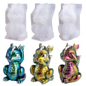 let's resin dragon resin molds, hear, speak, see no evil 3 pcs dragon epoxy resin molds, lively 3d animal silicone molds for epoxy resin, art craft, gift