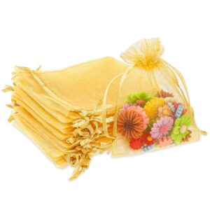 divina vitae organza bags, gold gift bags, 50pcs mini mesh gift bags with drawstring 3 x 4 inches, candy jewelry gift bags for wedding thanksgiving christmas party