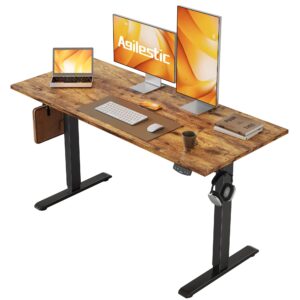 agilestic electric standing desk, 48 x 24 inches height adjustable desk, sit stand up desk for work office home, ergonomic rising computer table with memory preset, rustic brown