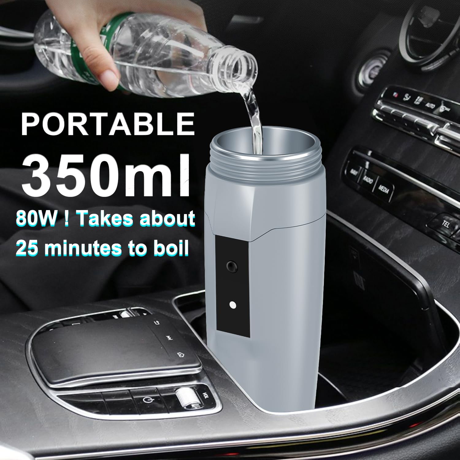 Portable 12V Car Kettle Boiler, Small Electric Travel Kettle, 80W Fast Water Heater, Mini Electric Tea Coffee Mug for Car, Automatic Shut-Off & Restart, Special Power Cord for Car Cigarette Lighters