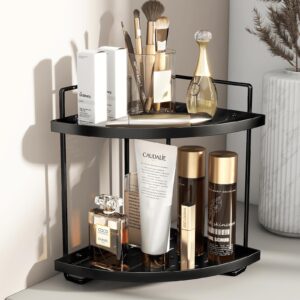 yiwanfw 2-tier bathroom countertop organizer, black bathroom corner shelf bathroom organizers and storage, makeup organizer for vanity storage corner skincare organizers corner bathroom counter shelf