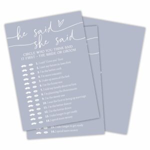 ykyenr he said she said game cards for bridal shower(30 pcs), minimalism cement gray wedding party game cards, mr & mrs, engagement party, bridal shower party games & activities - d05